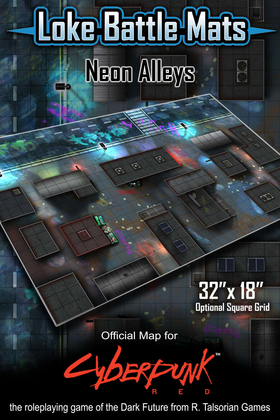Neon Alleys 32" x 18" Cyberpunk RED Map - Loke BattleMats | Cyberpunk ...