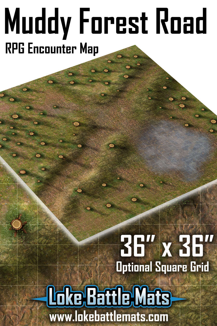 Muddy Forest Road 36 x 36 RPG Encounter Map - Loke BattleMats | Fantasy Battle Maps | DriveThruRPG
