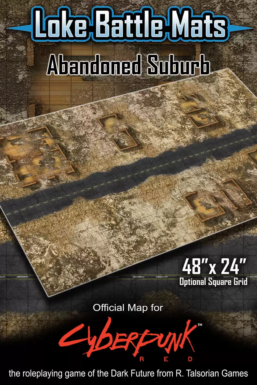 Abandoned Suburb 48" x 24" Cyberpunk RED Battle Map - Loke BattleMats ...