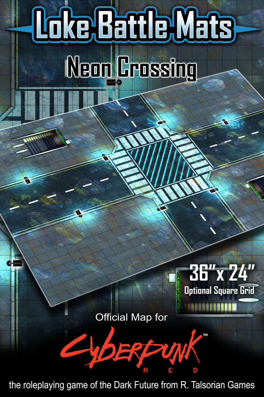 Neon Crossing 36" x 24" Cyberpunk RED Battle Map - Loke BattleMats ...