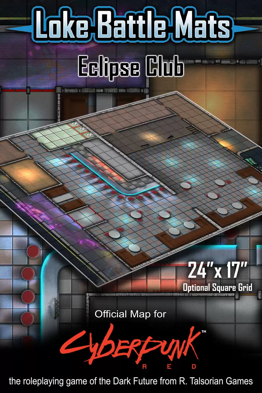 Eclipse Club 24" x 17" Cyberpunk RED Battle Map - Loke BattleMats ...