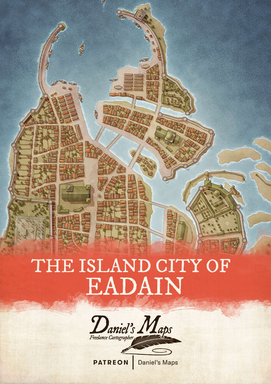 The Island City of Daireen - Fantasy City Map by Daniel's Maps - Daniels Maps | DriveThruRPG