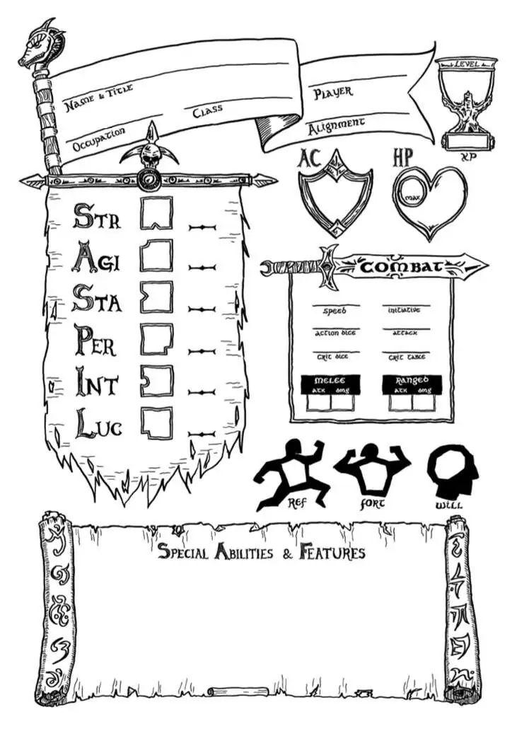 Hand Drawn Character Sheet for DCC RPG by Diogo Nogueira - Old Skull ...
