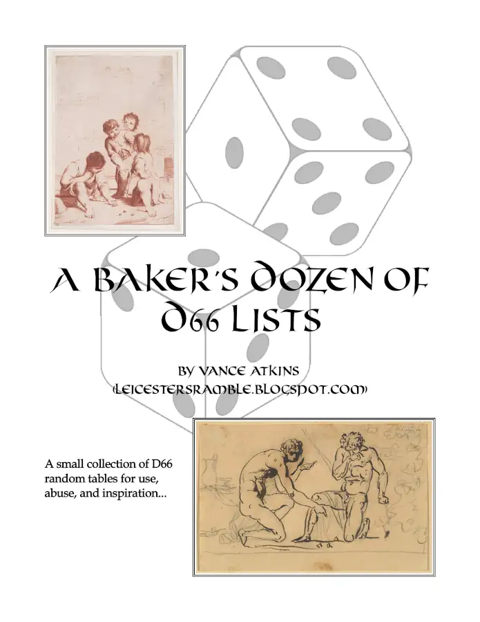 A Baker's Dozen of D66 Lists - Leicester's Rambles | DriveThruRPG