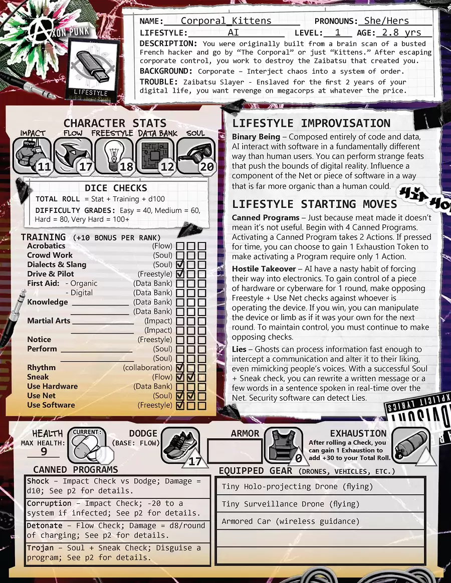 Axon Punk: Expanded - Character and Cheat Sheet Packet - Wrong Brothers ...