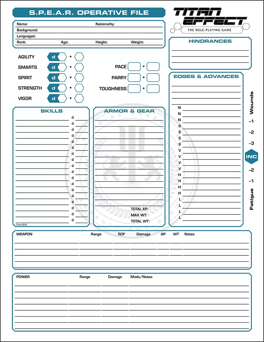 Titan Effect RPG: Standard Character Sheet - Knight Errant Media ...