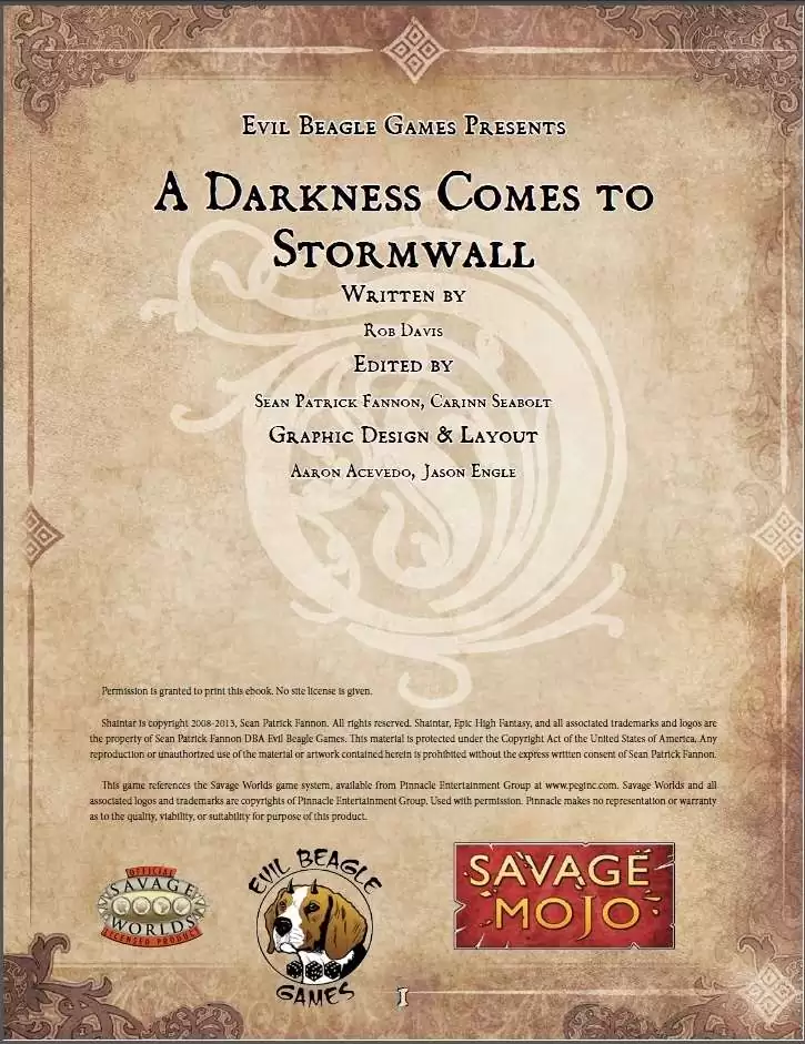 A Darkness Comes to Stormwall - Savage Mojo | Shaintar | DriveThruRPG