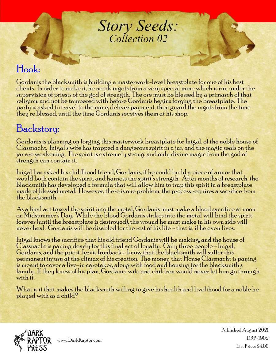 Story Seeds Collection 02 - Dark Raptor Press | DriveThruRPG