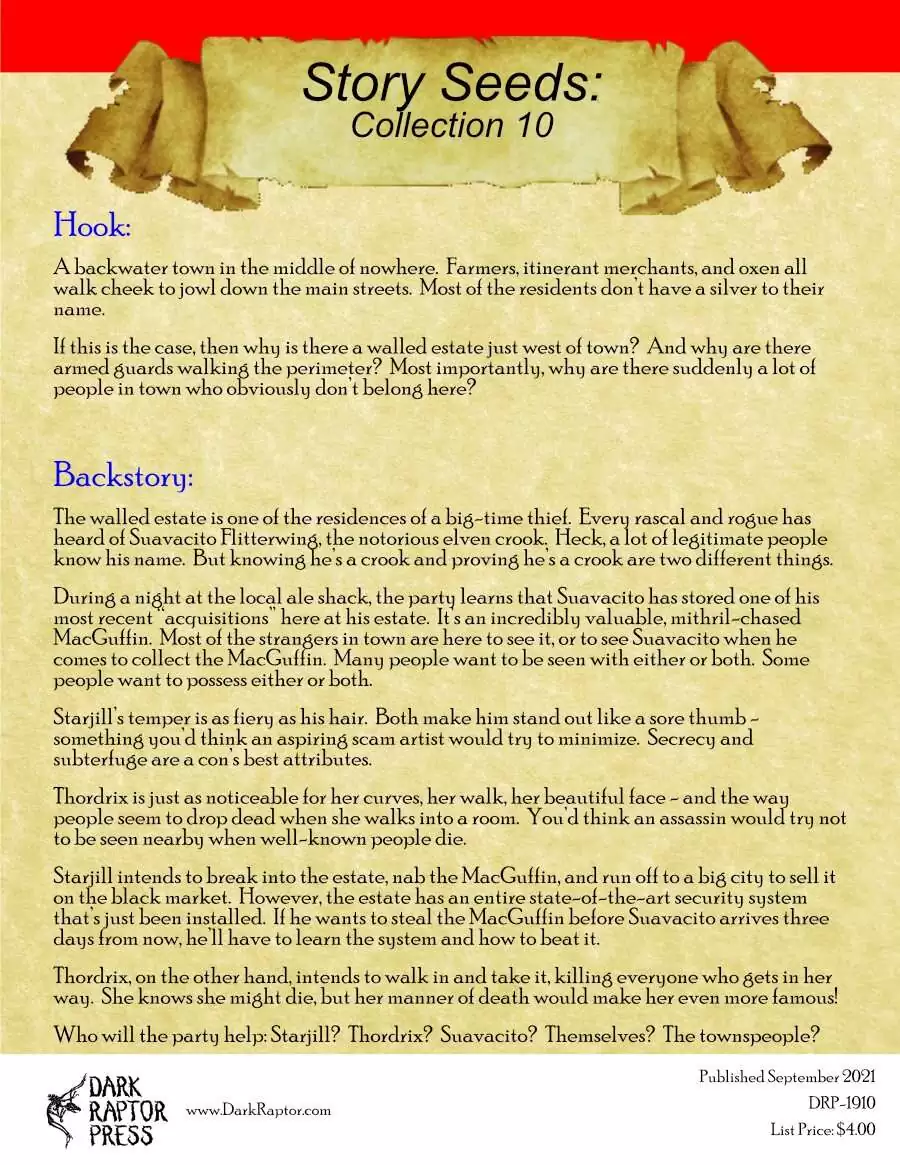 Story Seeds Collection 10 - Dark Raptor Press | DriveThruRPG
