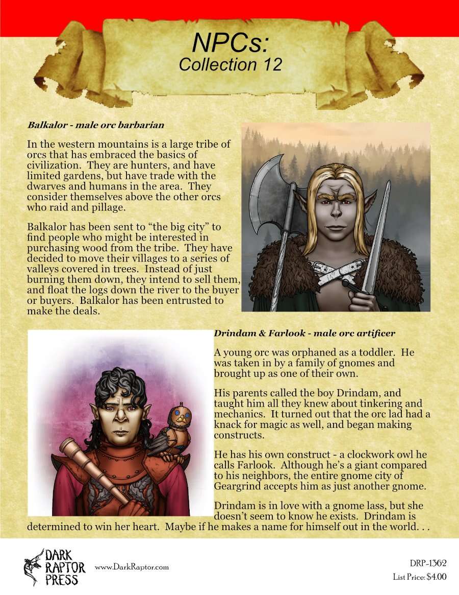 NPC Collection 12 - Dark Raptor Press | DriveThruRPG