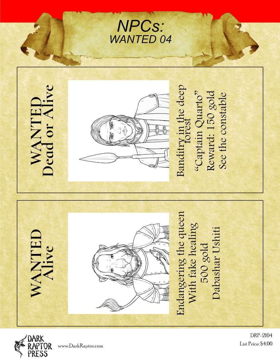 Wanted NPCs Collection 04 - Dark Raptor Press | DriveThruRPG