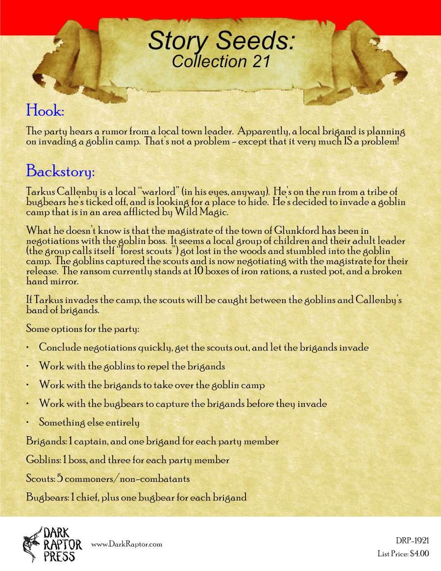 Story Seeds Collection 21 - Dark Raptor Press | DriveThruRPG