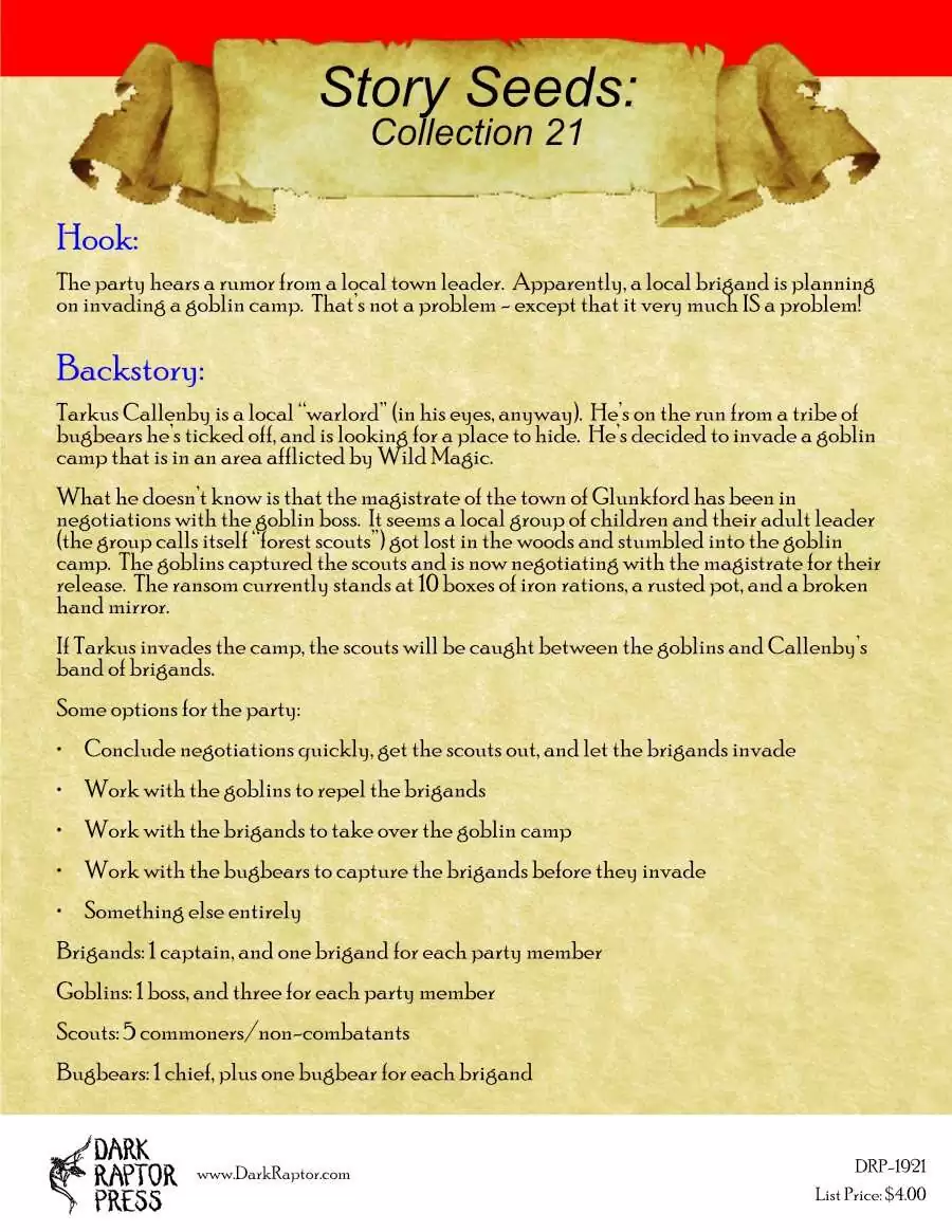 Story Seeds Collection 21 - Dark Raptor Press | DriveThruRPG