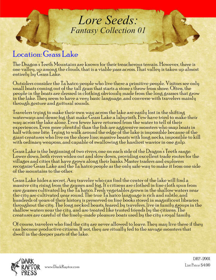 Lore Seeds Collection 01 - Dark Raptor Press | DriveThruRPG