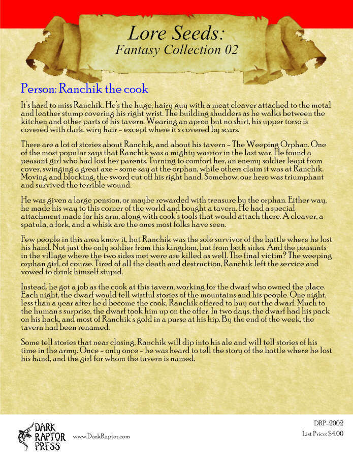 Lore Seeds Collection 02 - Dark Raptor Press | DriveThruRPG