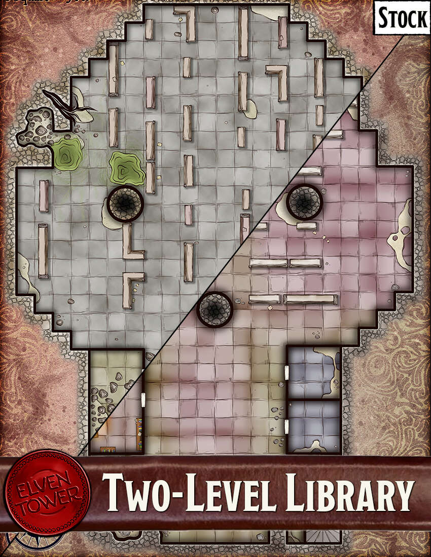 Elven Tower - Two-Story Library | 24x32 / 24x34 Stock Battlemap - Elven ...