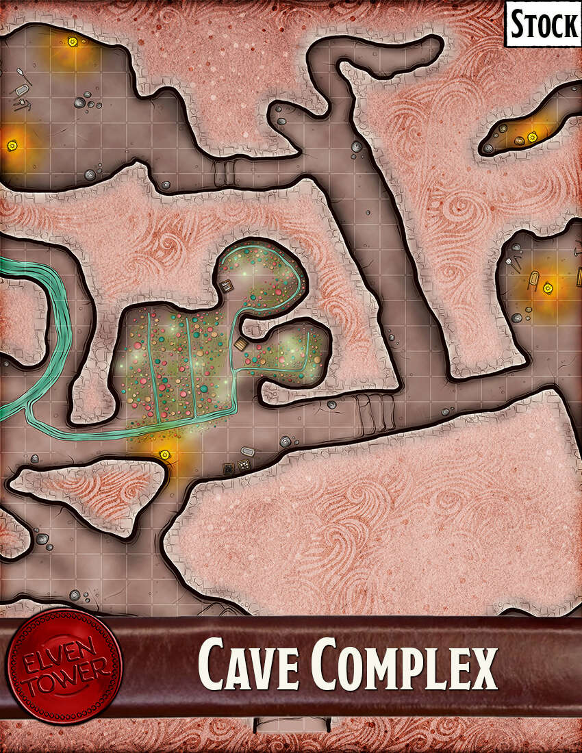 Elven Tower - Cave Complex | 48x30 Stock Battlemap - Elven Tower | Stock Maps | DriveThruRPG