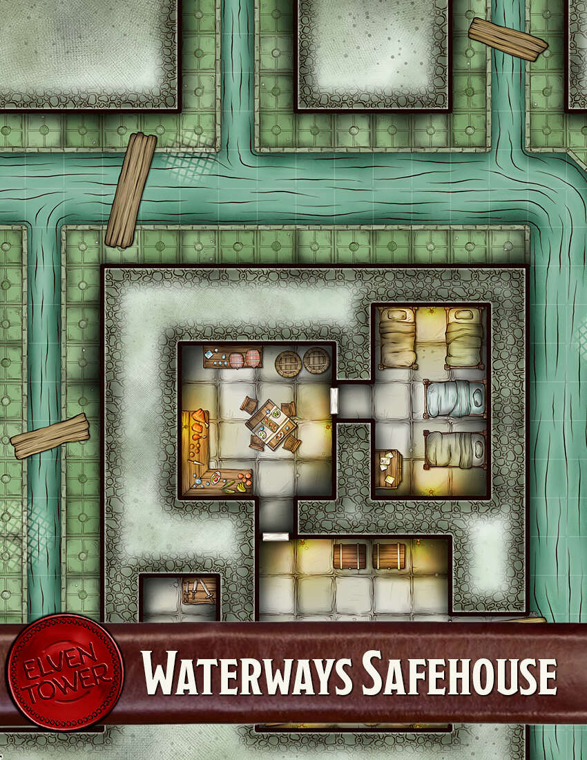 Elven Tower - Waterways Safehouse | 20x20 Stock Battlemap - Elven Tower ...