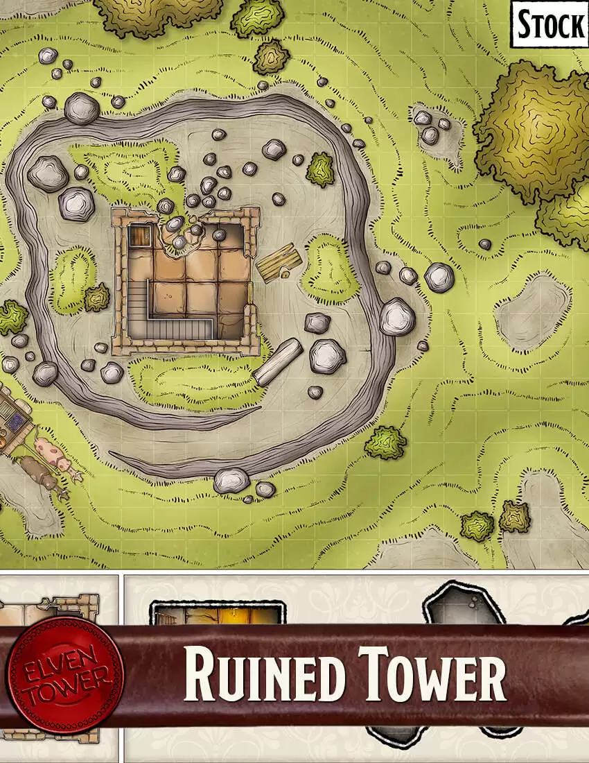 Elven Tower - Ruined Tower | 25x24 Stock Battlemap - Elven Tower ...