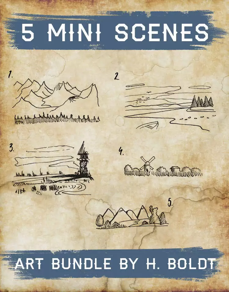 5 Mini Scenes Filler Stock Illustration - Boldt Art | DriveThruRPG