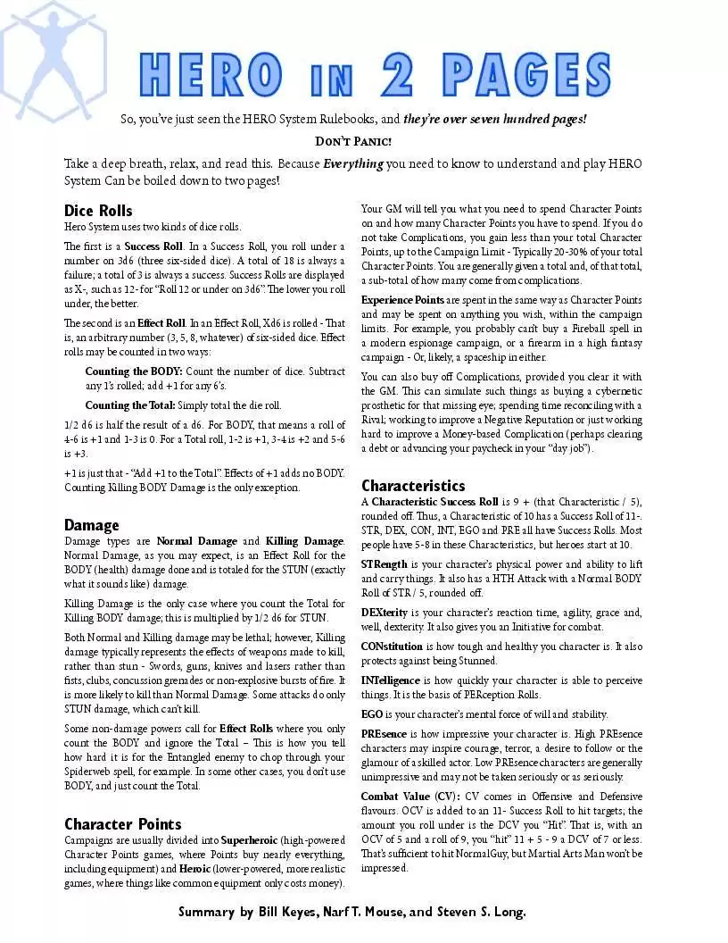 Hero In Two Pages - Hero Games | HERO System | DriveThruRPG