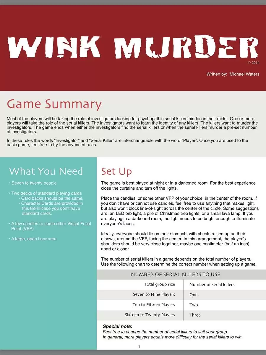 Wink Murder (Color) - Modern Parlour Games | DriveThruRPG