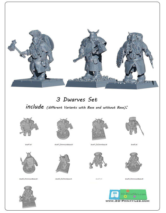 3x Dwarf minitures -STL files- - ESLO | DriveThruRPG