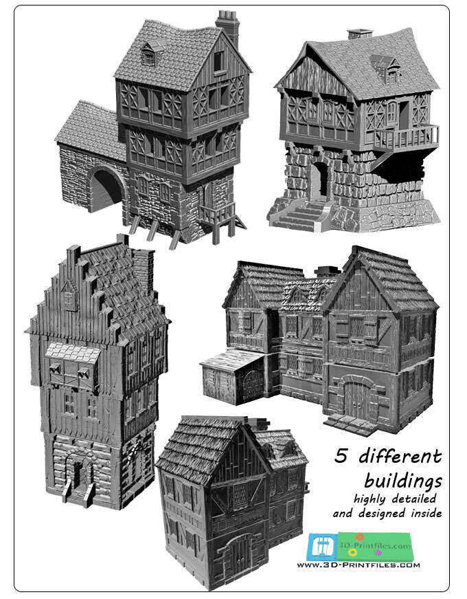 Medieval buildings SET (STL Files) - ESLO | DriveThruRPG