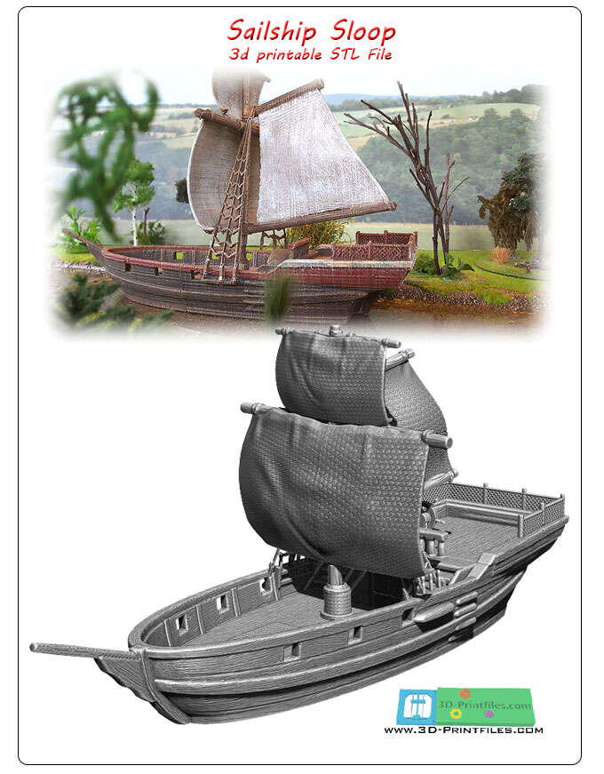 Sloop Sailship for 3d printing (STL File) - ESLO | DriveThruRPG
