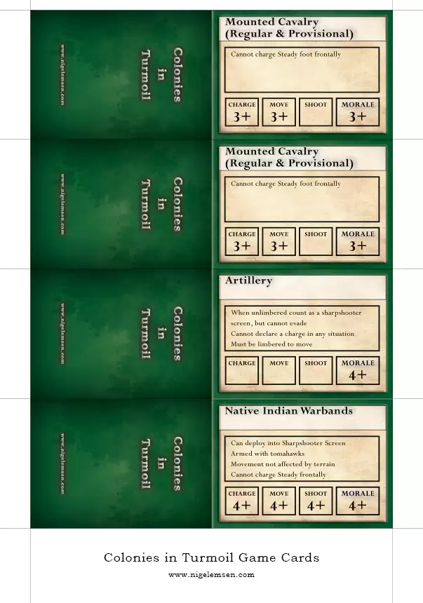 Optional American Unit Cards for COLONIES IN TURMOIL, WARGAMING BATTLES ...