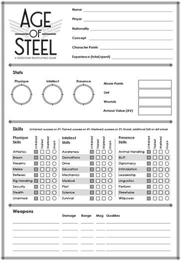 Age of Steel character sheets - Isolation Games | Age of Steel ...