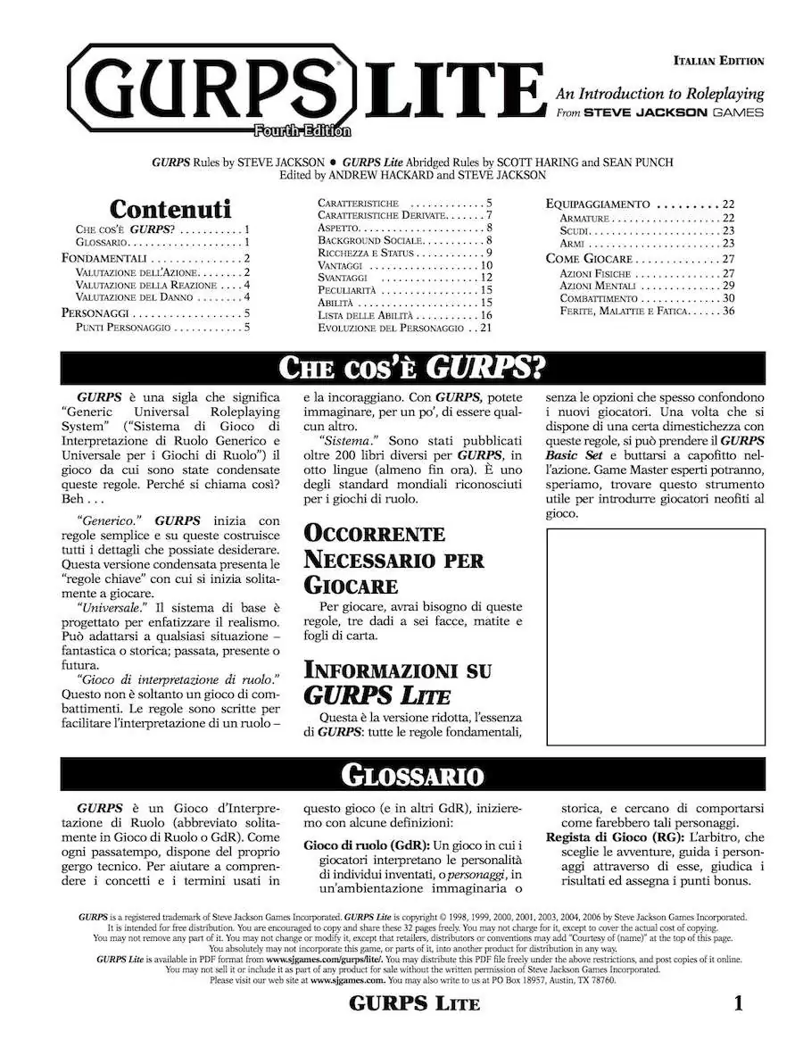 GURPS Lite (Italian Fourth Edition) - Steve Jackson Games | GURPS ...