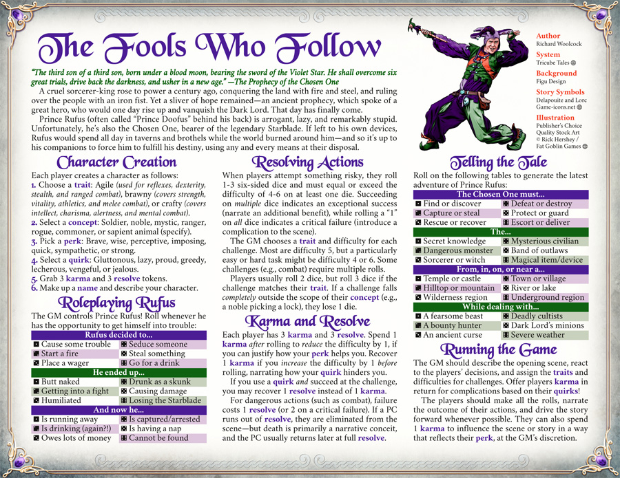 The Fools Who Follow (print-only Tricube Tales One-Page RPG) - Zadmar ...