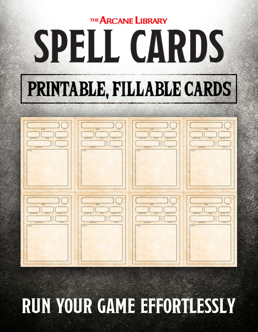 Combat Cards: Fillable Spell Cards (5E) - The Arcane Library | DriveThruRPG