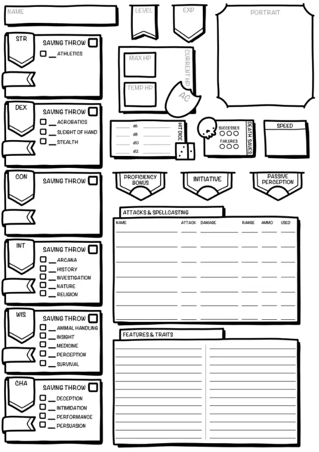 Easy Read Hand Drawn Character Sheet - Timbo Johnson | DriveThruRPG