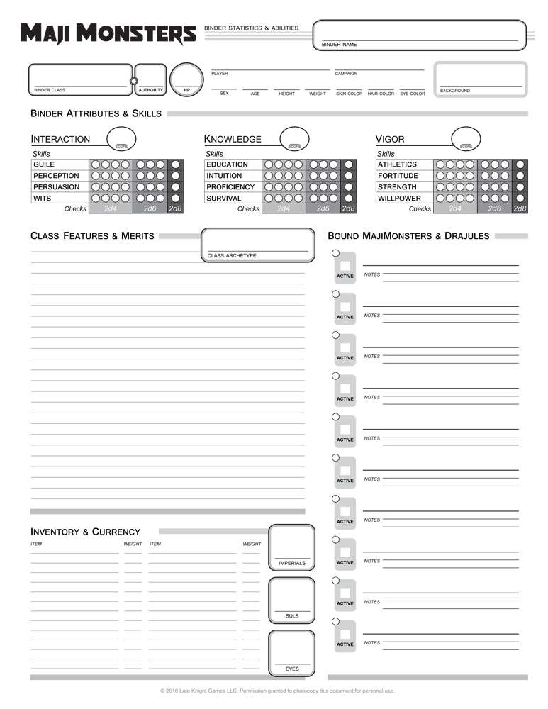 MajiMonsters Binder & Monster Record Sheet - Baron Jon Games | DriveThruRPG