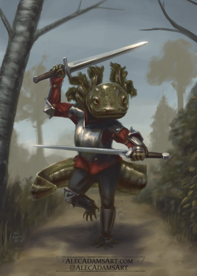 Axolotl Folk Fighter - Full Page Cover RPG Stock Art - Alec Adams Art ...