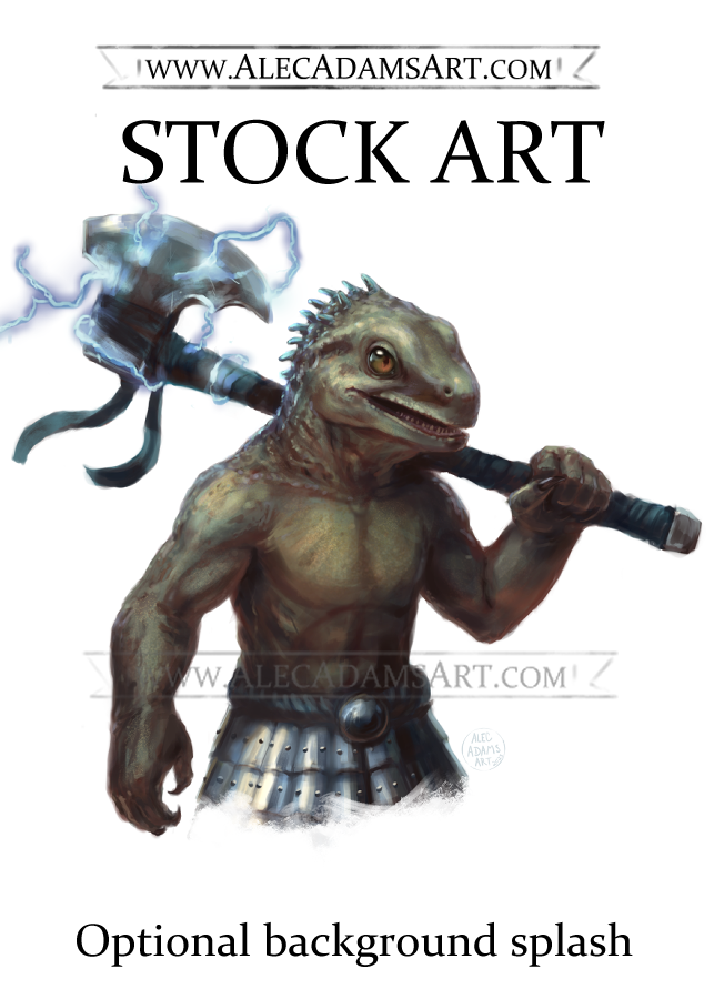 Lizardfolk Warrior with Magic Axe - RPG Stock Art - Alec Adams Art ...