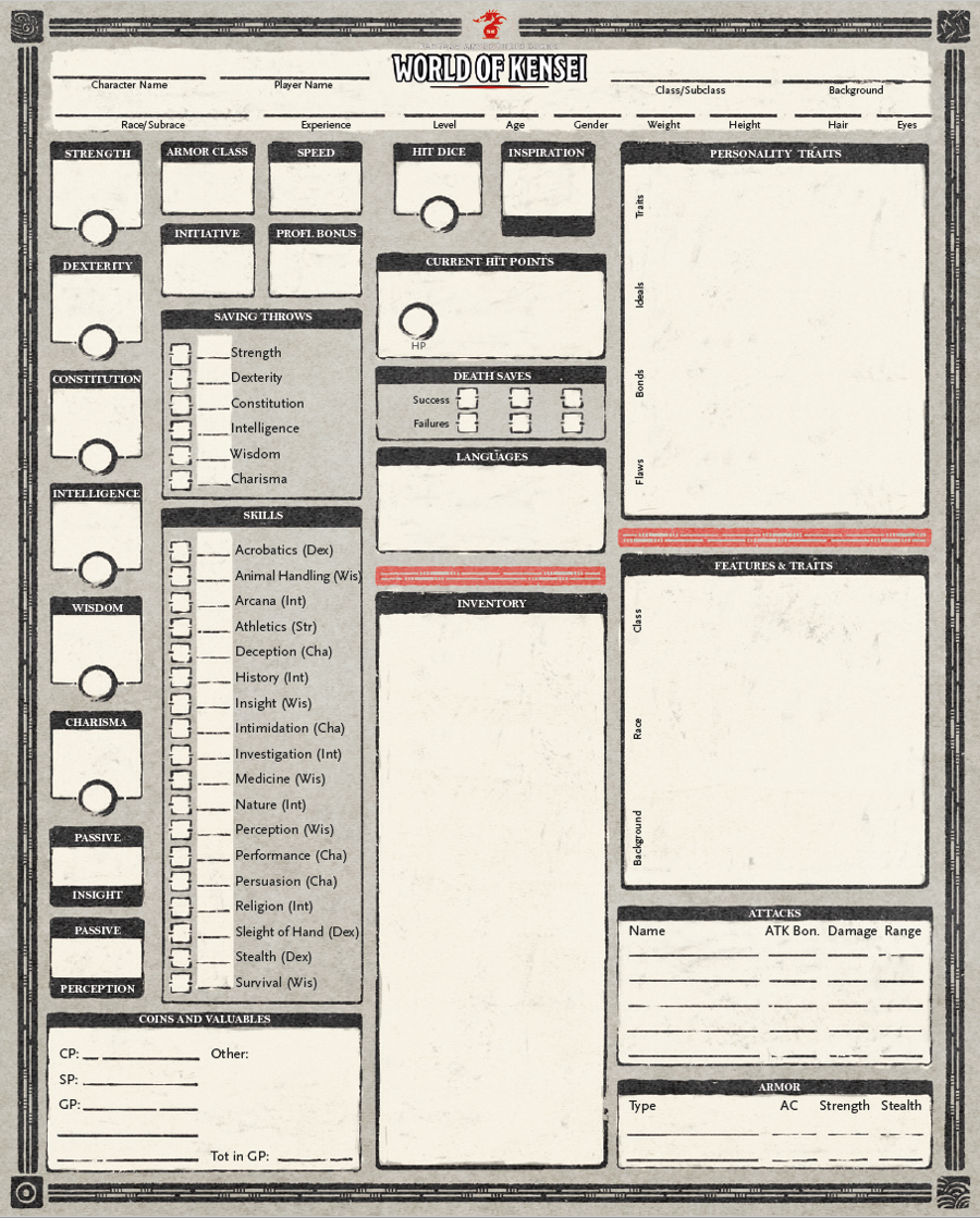 The World of Kensei: Character Sheets - RiotMinds | DriveThruRPG
