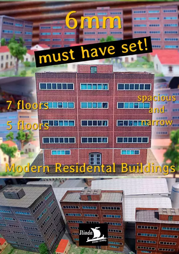 6mm Residental Blocks - IliadaGameStudio | PAPER BUILDINGS | DriveThruRPG