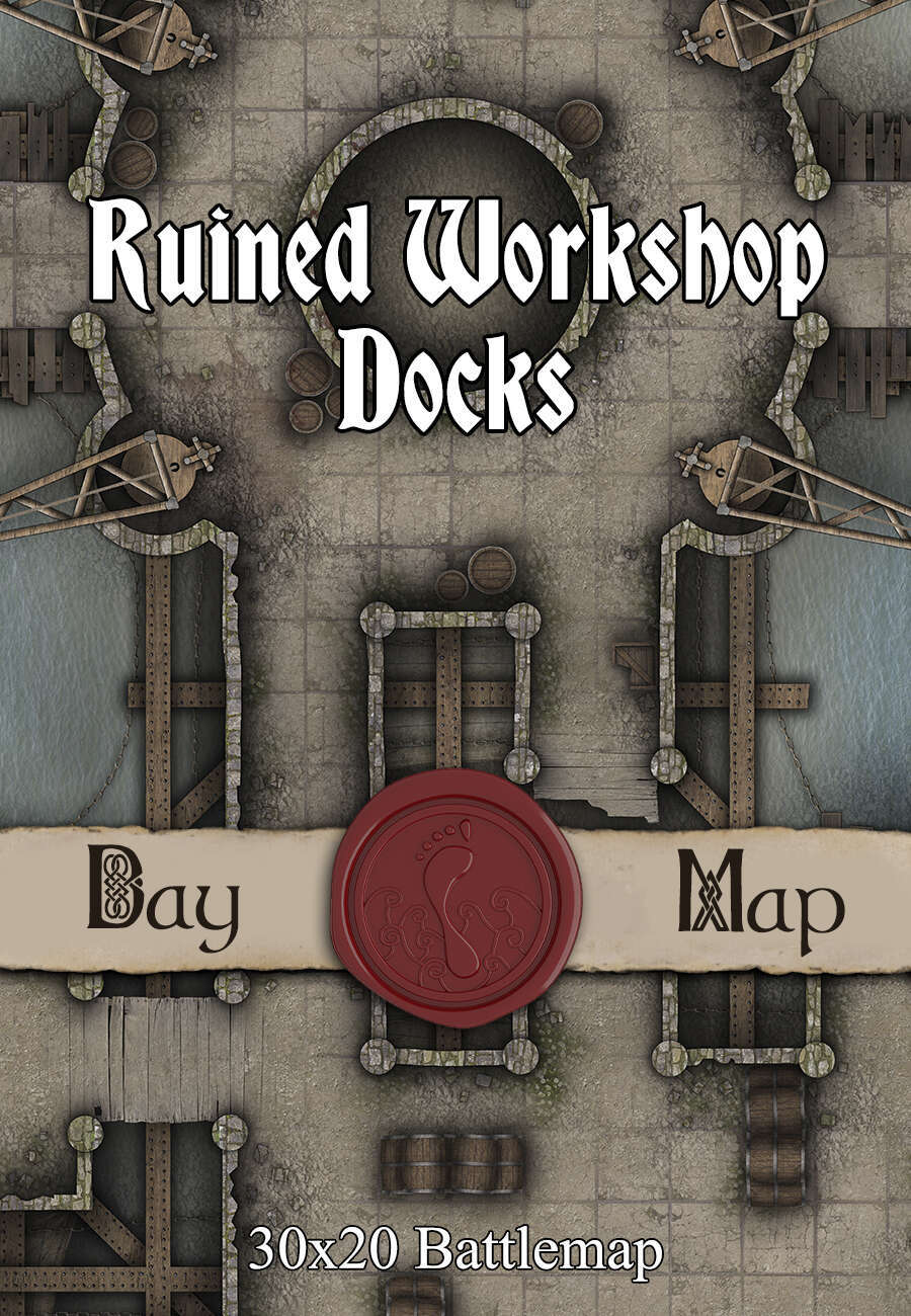 30x20 Battlemap - Ruined Workshop Docks - Seafoot Games | Towns ...