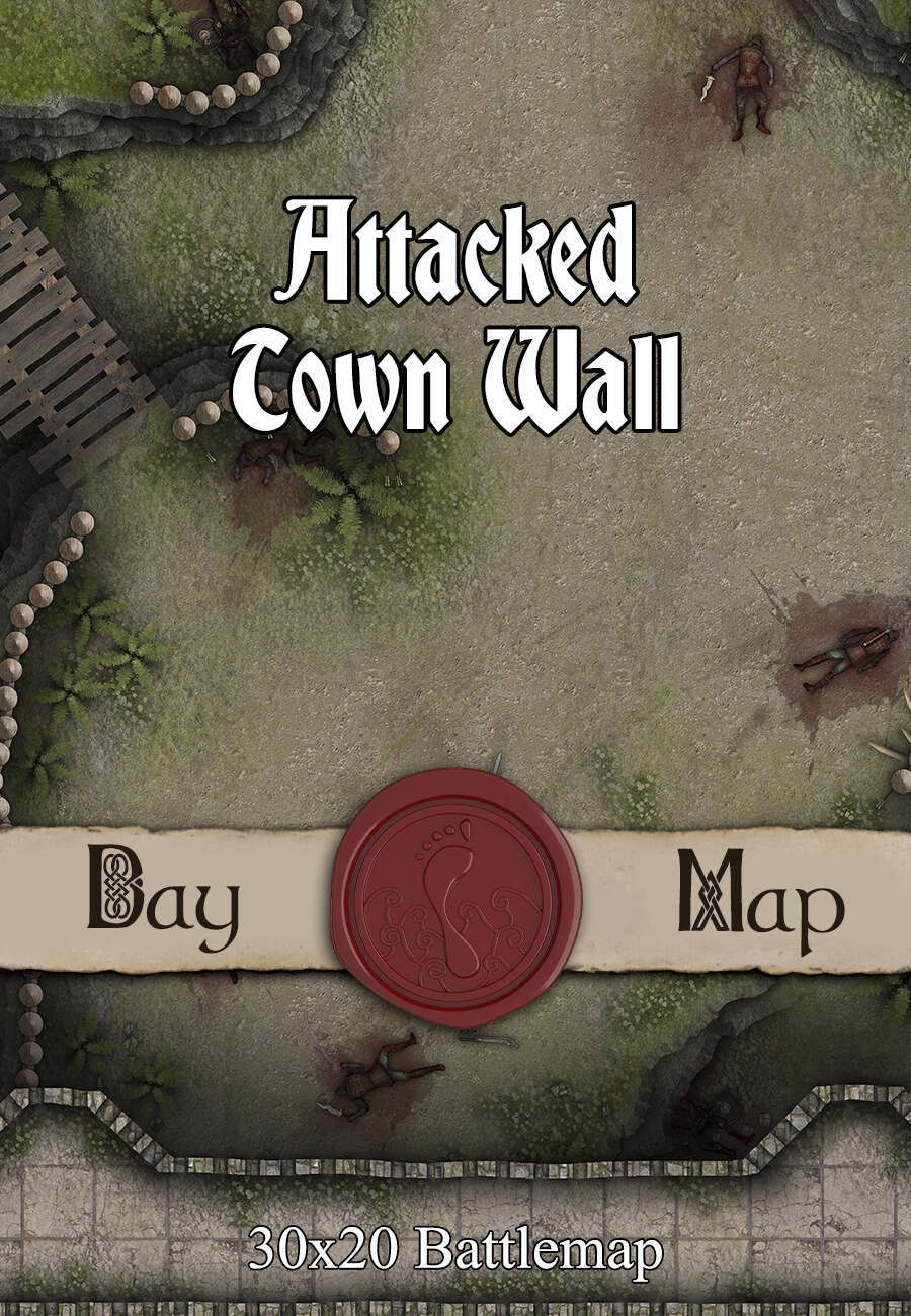 30x20 Battlemap - Attacked Town Wall - Seafoot Games | Towns & Cities ...