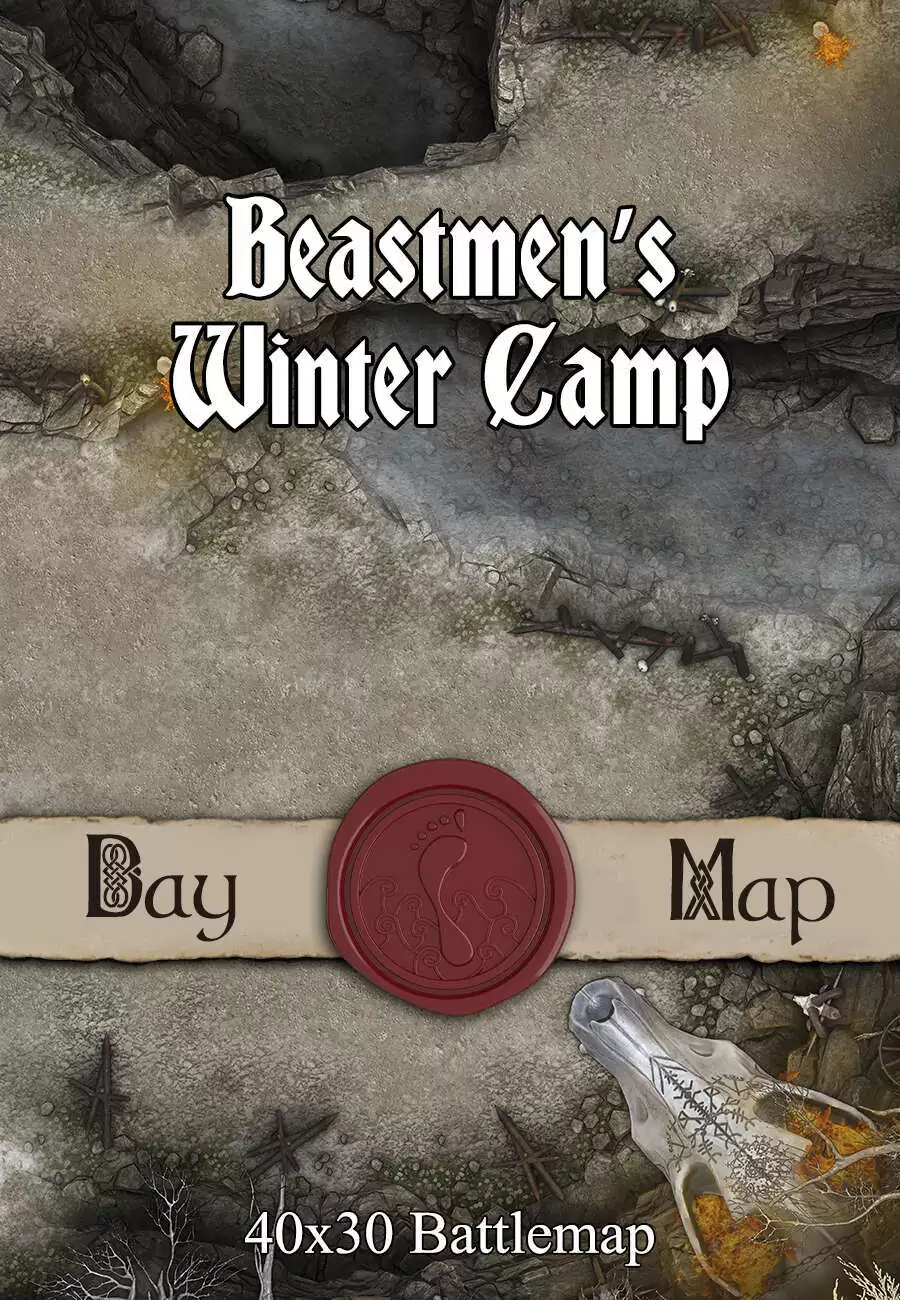 40x30 Battlemap - Beastmen’s Winter Camp - Seafoot Games | Camps & Outposts | Winter | DriveThruRPG
