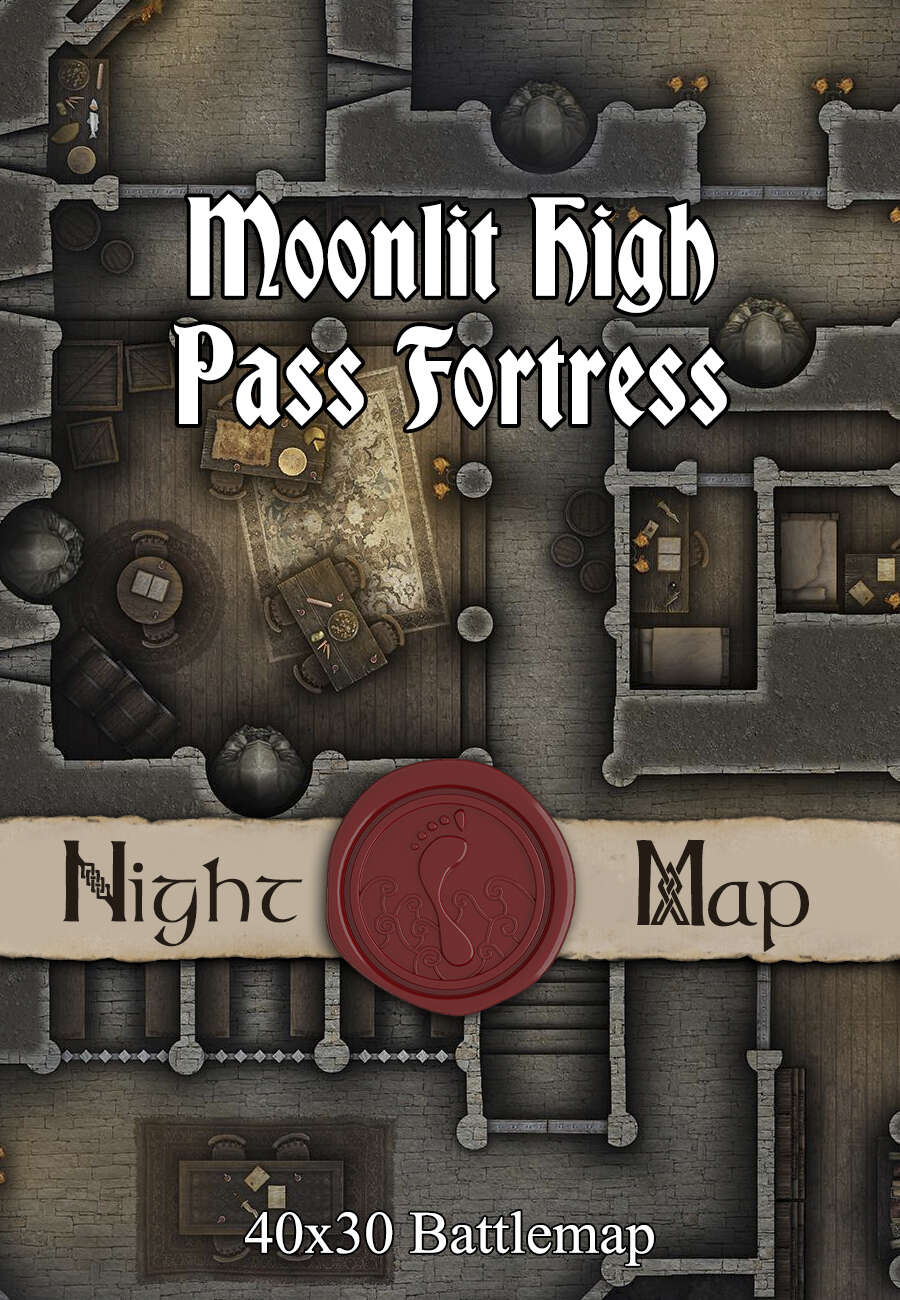 40x30 Battlemap - Moonlit High Pass Fortress - Seafoot Games | Castles, Manors & Keeps | Night ...