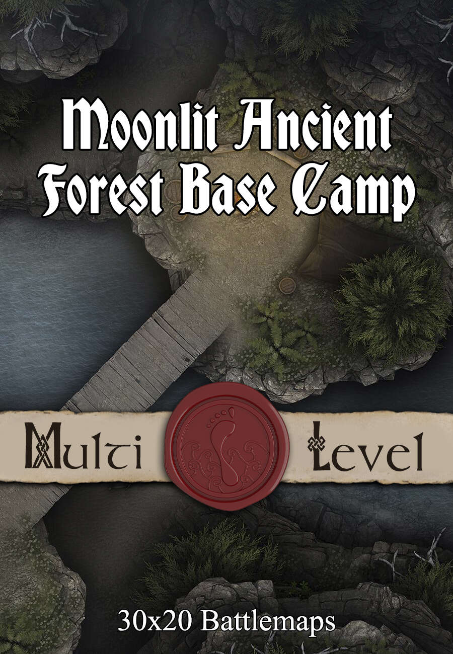 30x20 Multi-Level Battlemap - Moonlit Ancient Forest Base Camp ...