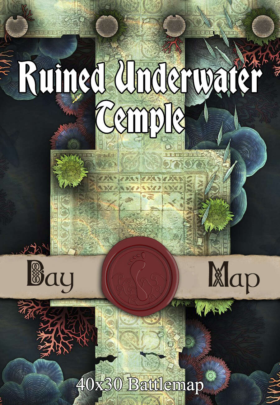 40x30 Battlemap - Ruined Underwater Temple - Seafoot Games | Ruins ...