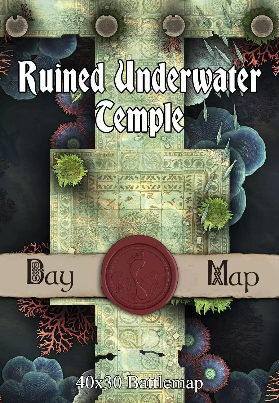 40x30 Battlemap - Ruined Underwater Temple - Seafoot Games | Ruins ...