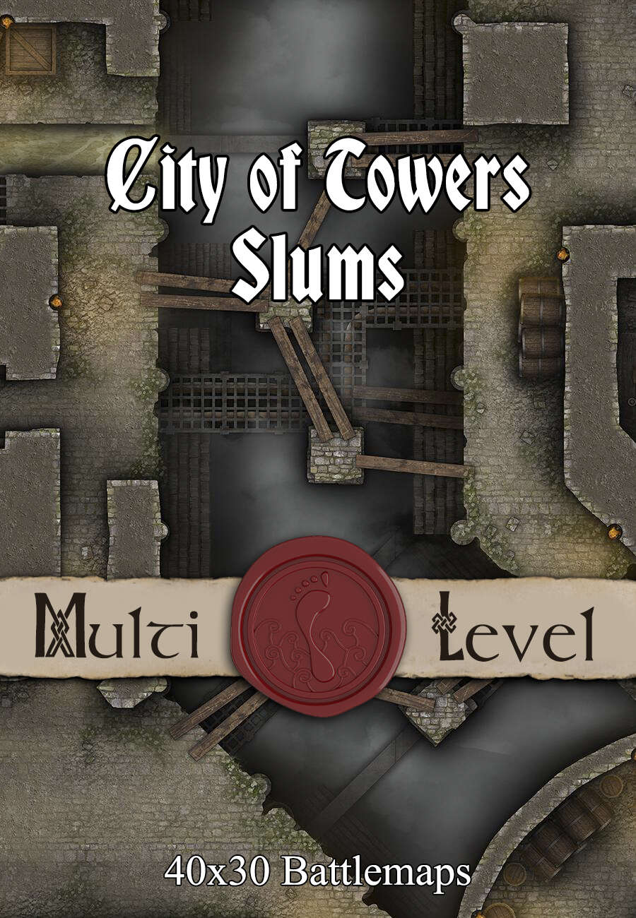 40x30 Multi-Level Battlemap - City of Towers Slums - Seafoot Games ...