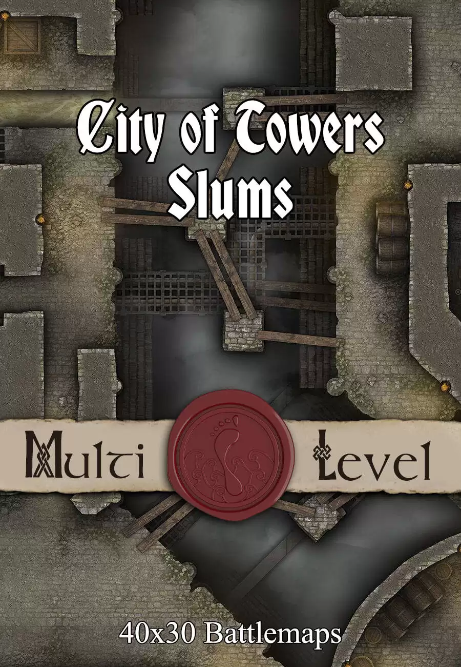 40x30 Multi-Level Battlemap - City of Towers Slums - Seafoot Games ...