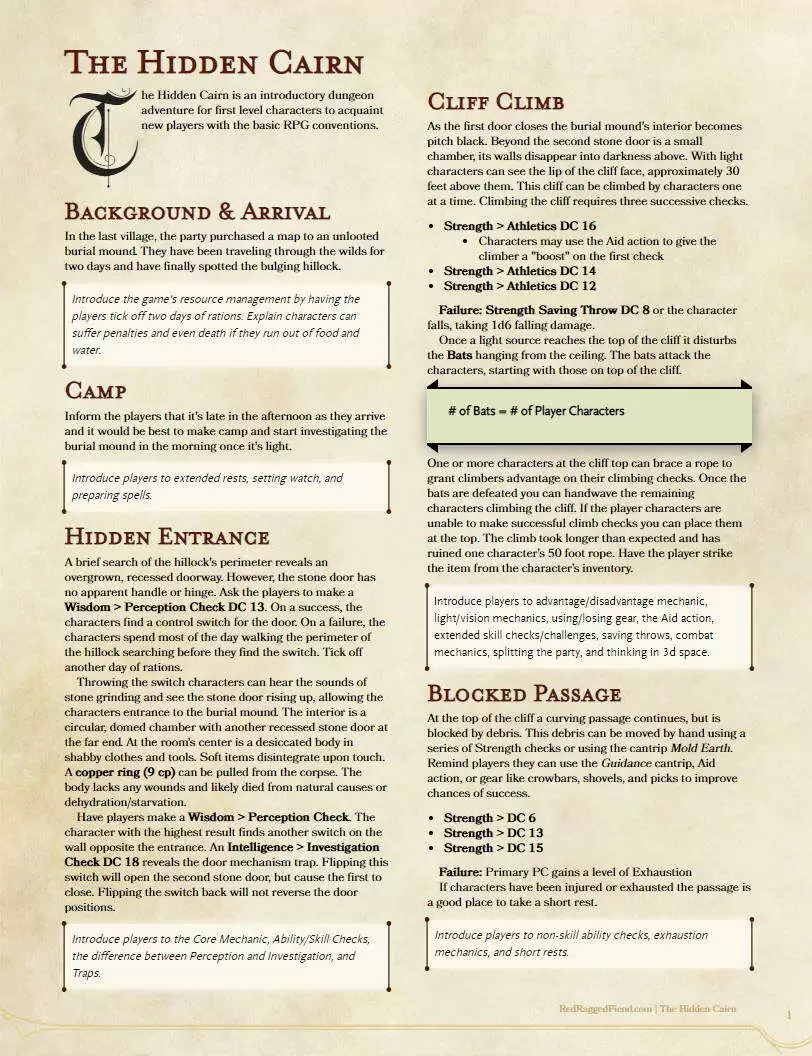 The Hidden Cairn - An RPG Beginners Adventure - RedRaggedFiend ...